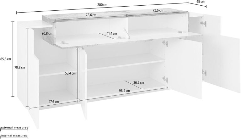 CORO 200 cm sideboard with 4 hinged doors + 1 flap door - Web Furniture