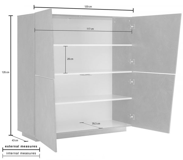 VEGA 120 cm high sideboard with 4 push-to-open doors - Web Furniture